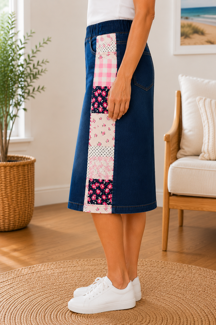 NEW! Pink Patchwork Jean Skirt: S-3X – Rene's Creations Boutique